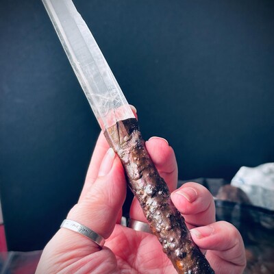 Mega Copper Quartz Crystal and Malachite Wand Magic Wand Wiccan Witch ...