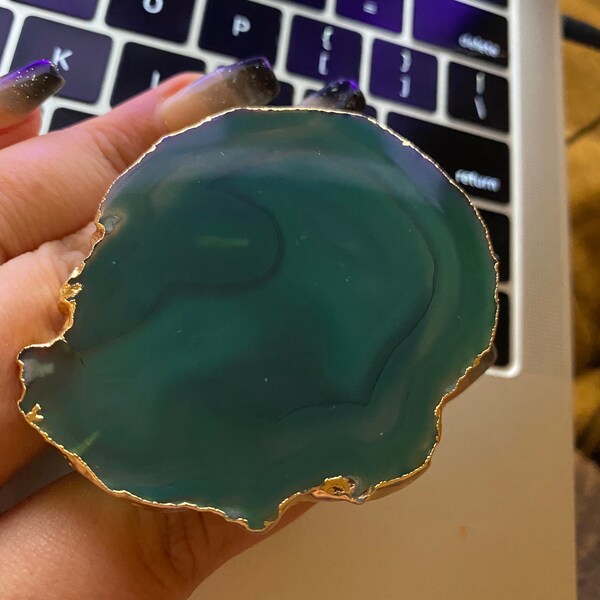 Customized Pop Sockets GREEN With Gold / Copper Plated Gemstone Pop Out ...