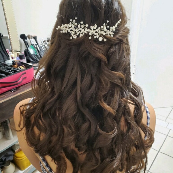 Boho Bridal Back Headpiece Bridal Halo Boho Wedding Pearl Headband ...