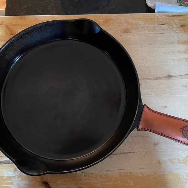 Hand Made/stitched Personalized Leather Handle Cover for Cast Iron Pans ...