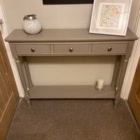 Arabella Taupe Wood Large 3 Drawer Narrow Slim Thin Console Table ...