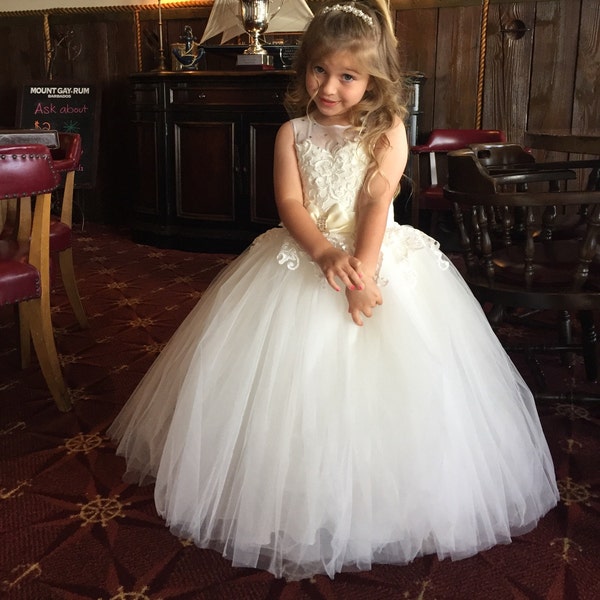 Ivory and Beige Flower Girl Dress - Birthday Wedding Party Holiday ...