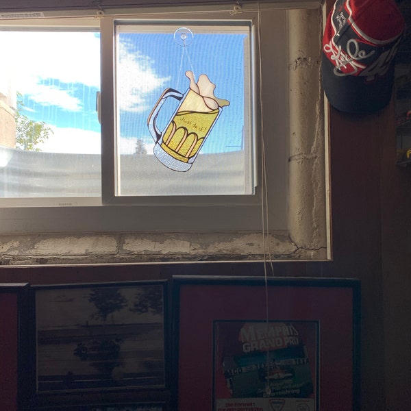 Cold Beer Stained Glass Suncatcher Stained Glass Window Panel Window ...