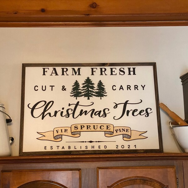 Farm Fresh Christmas Trees Christmas Sign 3d Laser Cut Farmhouse Style ...