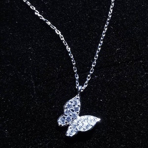 Butterfly Necklace,14k Solid White Gold Butterfly Necklace, Diamond CZ ...