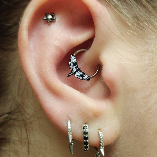 16G Butterfly Eyebrow Ring/rook Barbell/curved Barbell/rook Earring ...