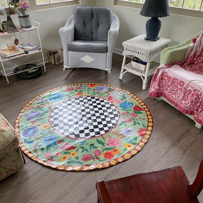 FLOORCLOTH Buttons Hand Painted Canvas Rug COUNTRY PRIMITIVE 6'x8' - Etsy