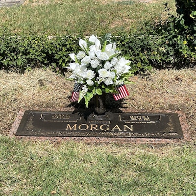 This Headstone Saddle is Made With Grave Flowers Including Yellow Calla ...