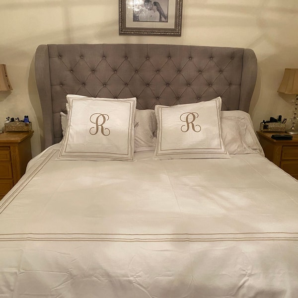 500 Thread Count White Cotton Sateen Hotel Stitch Duvet Cover Set ...