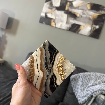 Resin Geode Art, Black Gold Geode Wall Art, 3D Geode, Crystal Geode Art ...