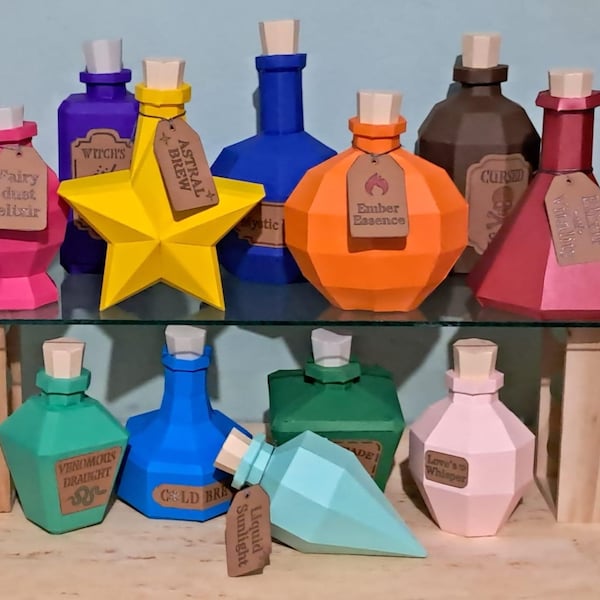 Potion Bottles 3D Papercraft | SVG,PDF | 12 Potions,elixers and Brews ...