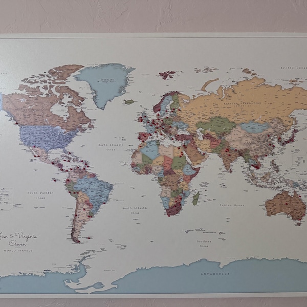 World Map Pin Board With Cities, Push Pin Canvas to Mark Where You Have ...