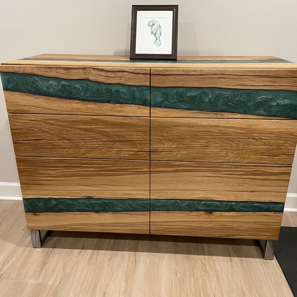 Custom Made Epoxy River Dresser Featuring 8 Soft Touch Open Drawers and ...