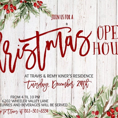 Christmas Open House Party Invitation, Editable Holiday Open House ...