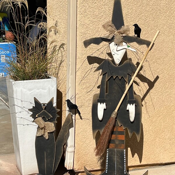 Witch and or Cat Porch Statue Halloween Porch Figure Decor - Etsy