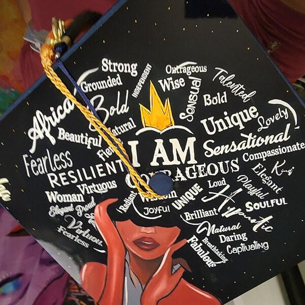 I Am Courageous Strong Unique Girl Graduation Cap Topper, Black Queen ...