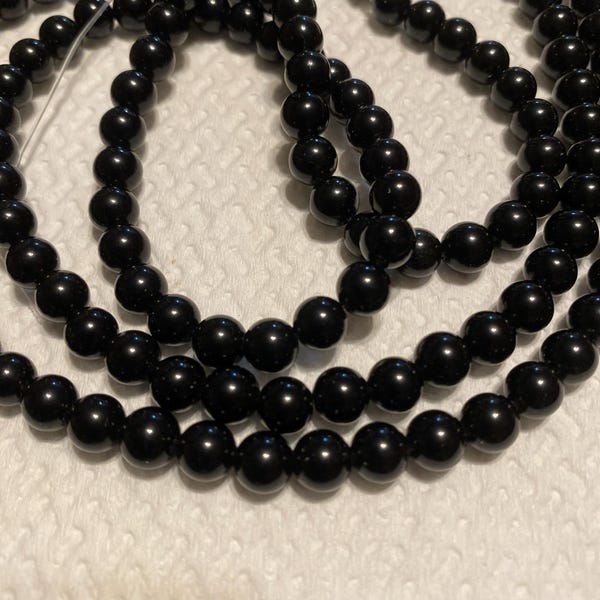 AAA Natural Black Obsidian Smooth Round Beads 15.5“ Strand Genuine ...