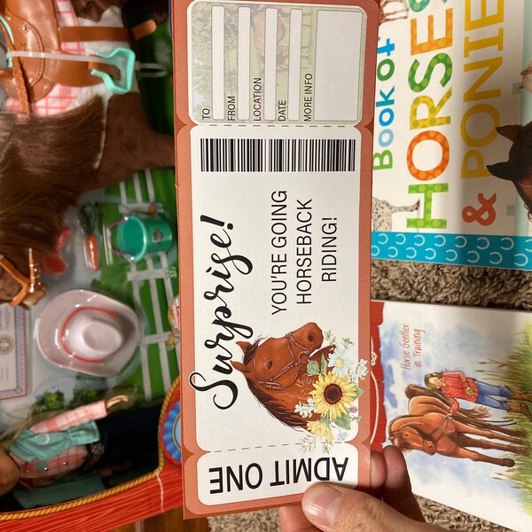 Surprise Horseback Riding Ticket, Printable Gift Certificate Ticket ...