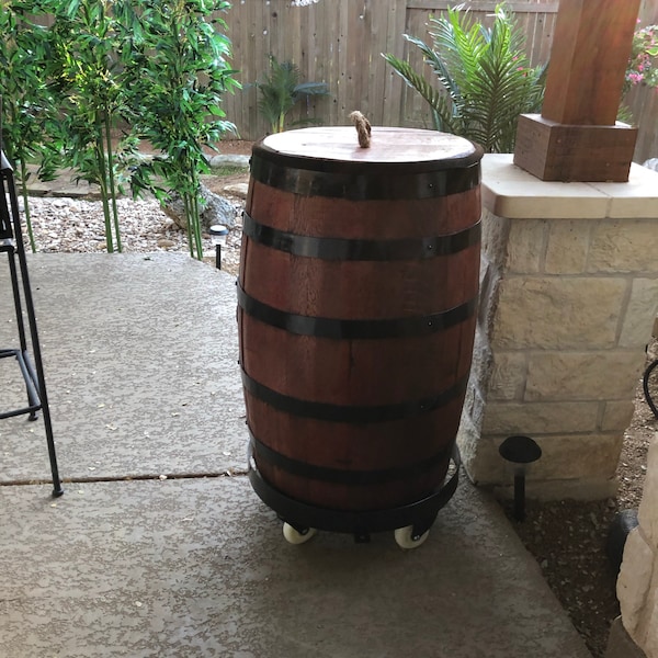 Whiskey Barrel Trash Can With Liner & Rope Handle Lid - Etsy