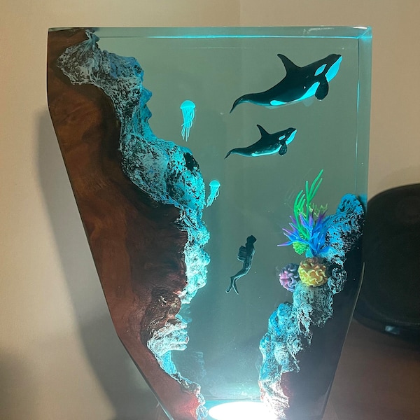 Daddy/mother Orca Whale and Baby Orca Whale Lamp,killer Whale Resin ...