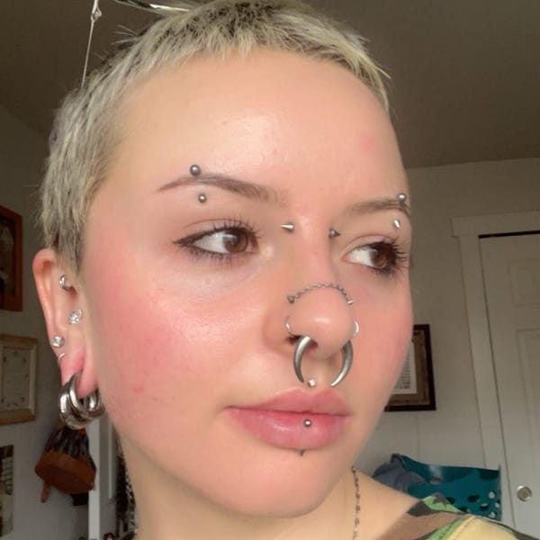 6g Single Spike Cone Horseshoe Large Barbell Septum Stretching Ring 316L Surgical Steel Piercing ...