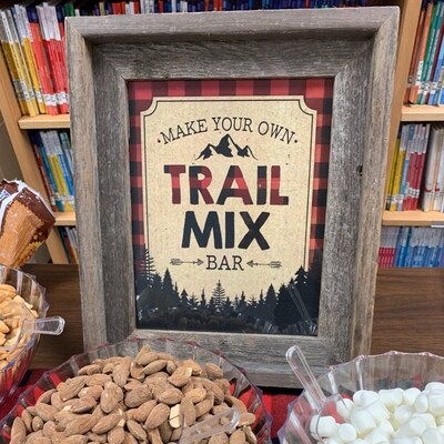 Trail Mix Bar Sign, Make Your Own Trail Mix Lumberjack Style Decor, Red ...