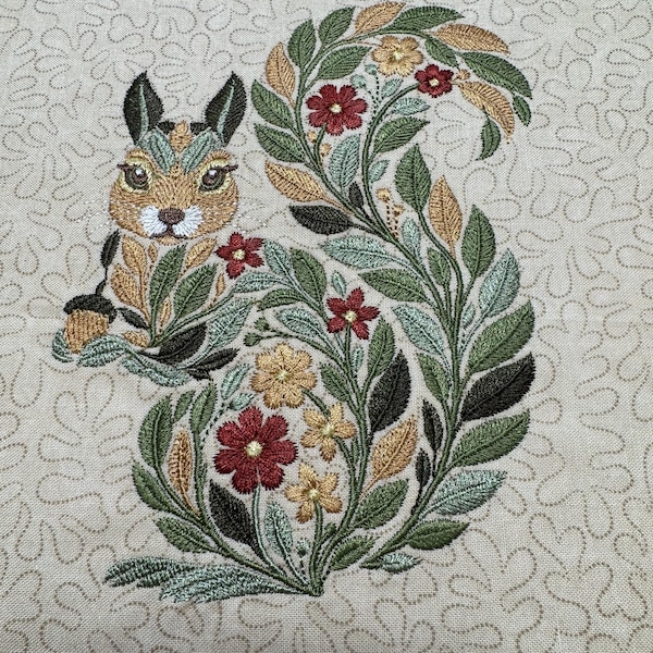 Floral Squirrel Machine Embroidery Design, Floral and Botanical ...