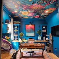 Teal Abstract Wallpaper With Colorful Flowers| Wall Decor | Home ...