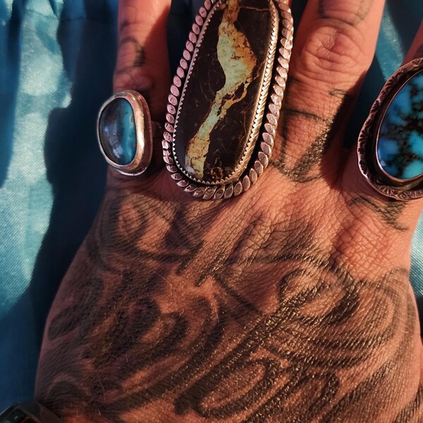 Handmade Blackjack Turquoise and Sterling Silver Ring. Size 10.5. Snake ...