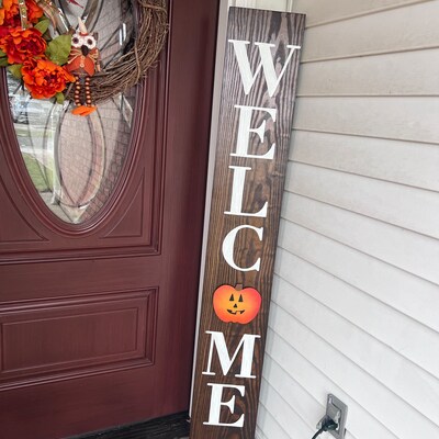 Wood WELCOME Sign, Interchangeable O Attachment Pieces, Large Vertical ...