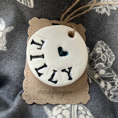 Personalised Handmade Ceramic Tags up to 12 Characters Including Spaces ...