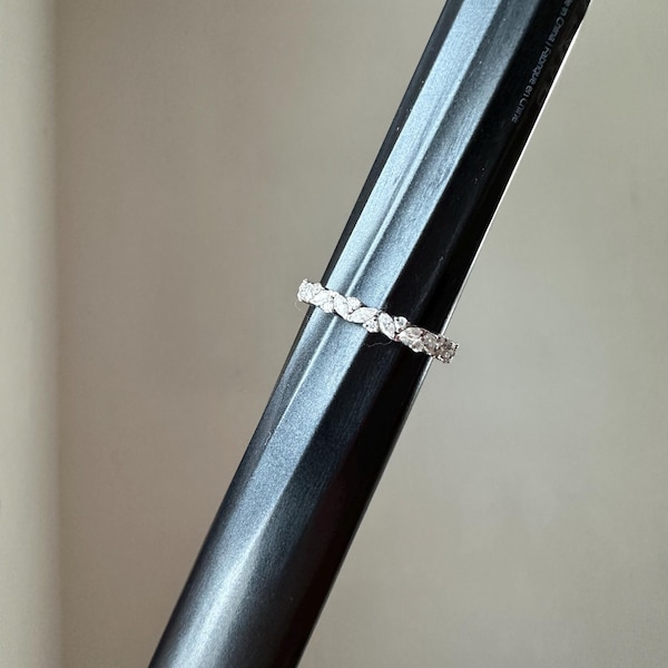 Dainty Single Prong Ring, Marquise and Round Moissanite Wedding Band ...