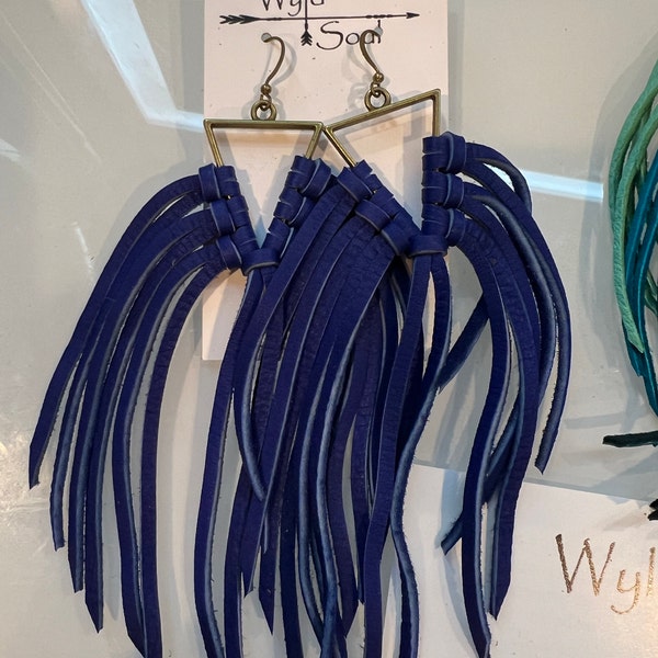 MESA Weaved Leather Fringe Earrings, Leather Earrings, Leather Fringe ...