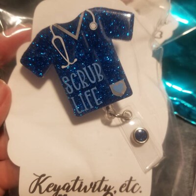 Scrub Top Badge Reel Scrub Life Glitter Nurse Doctor Doc RN Medical ...