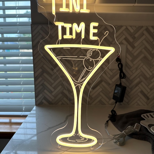 Tini Time Neon Sign, Martini Neon Sign for Bars, Elegant Cocktail Glass ...