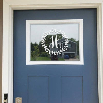 Monogram Door Decal Glass Front Door Laurel Wreath Sticker Fall Porch ...