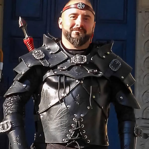 Costume Leather Set Larp Ranger, Pauldrons Gorget Bandolier Bracers ...