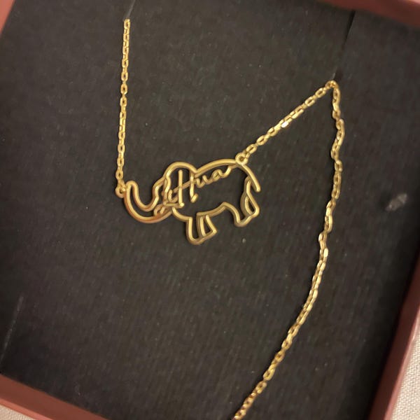 Elephant Name Necklace, Animal Name Necklace, Gold Nameplate Elephant ...