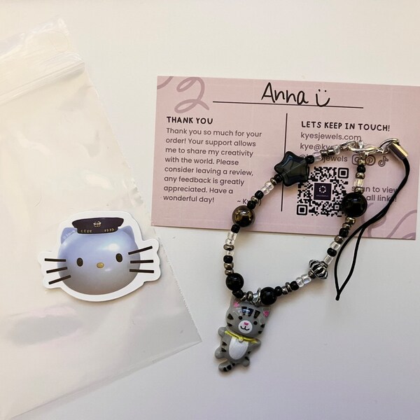 Cat Phone Charm | Phone Charm Strap | Cute Beaded Phone Charm ...