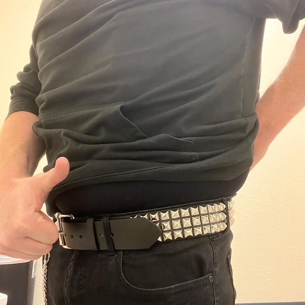 Black Studded Punk Studded Genuine Lather Bracelet Pyramid Steel Stud ...