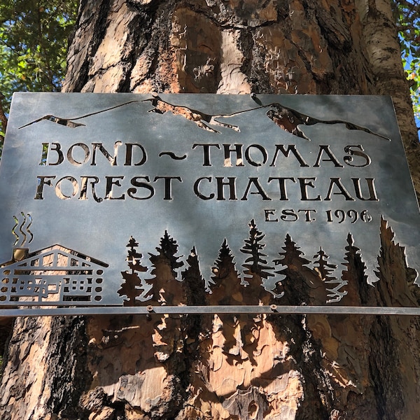 Personalized Rustic Metal Cabin Wilderness Sign - Custom Mountain Wall ...