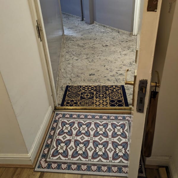 Barcelona Navy Vinyl Mat, Comfort Mat, Tiles Art, Floor Rug, Kitchen ...