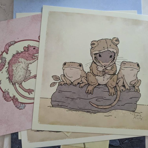 Frogs and Rat Art Print 8”x8” - Etsy
