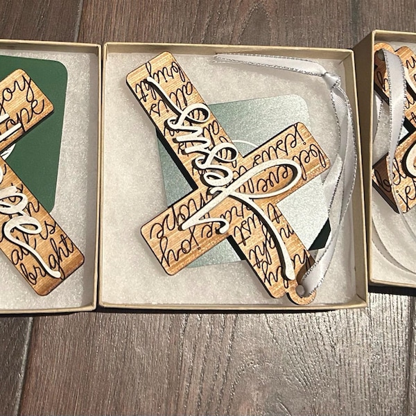 Natural Wood Cross Ornament: Religious Christmas Decor - Etsy