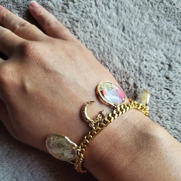 CHARM BRACELET, TEN Charms, Flower Charm Bracelet, Stackable Bracelets ...