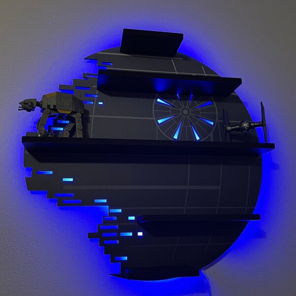 Death Star Display Shelf, LED Lighted Sign, Death Star Wars Wall Decor ...
