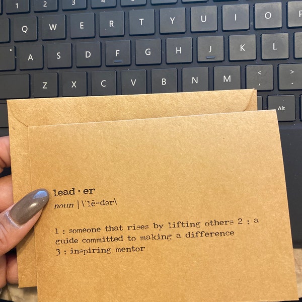 Leader Definition Greeting Card in Typewriter Font With Envelope and ...