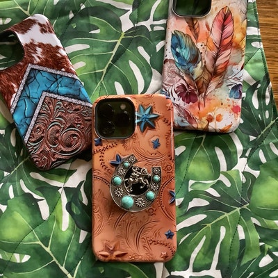 Western Phone Case, Sunflower Tooled 3D Leather Flower Effect, Magsafe ...