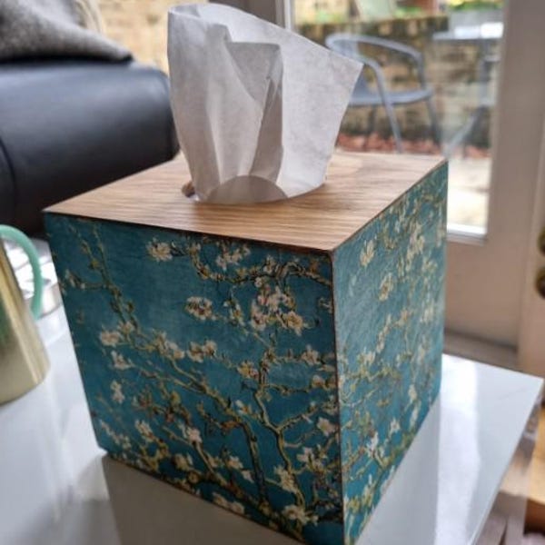 Van Gogh Almond Blossom Tissue Box, Turquoise Blue Tissue Cover, Floral ...