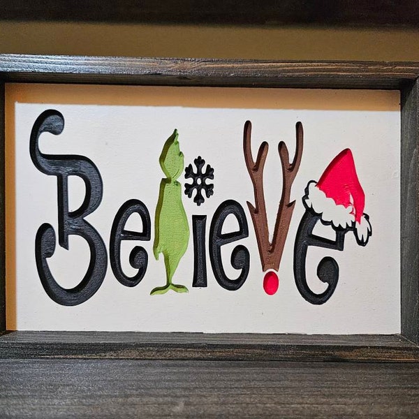 Believe Christmas Sign, Grinch Décor, Holiday Sign, Christmas Wood Sign ...